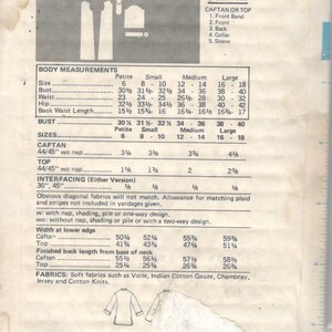 Butterick 3624 1970s Misses V Neck Pullover Caftan and Top Pattern Fast ...