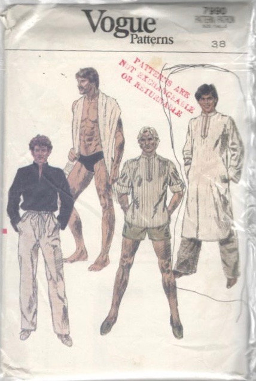 Vogue 7990 Mens Swimsuit Caftan Pants Beach Shirt Pattern Speedos Adult ...