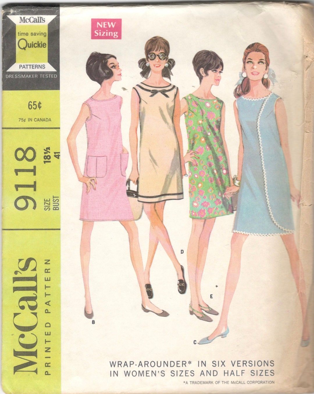 1960s Mccalls 9118 3 Armhole Dress Pattern 6 Versions Womens Vintage ...