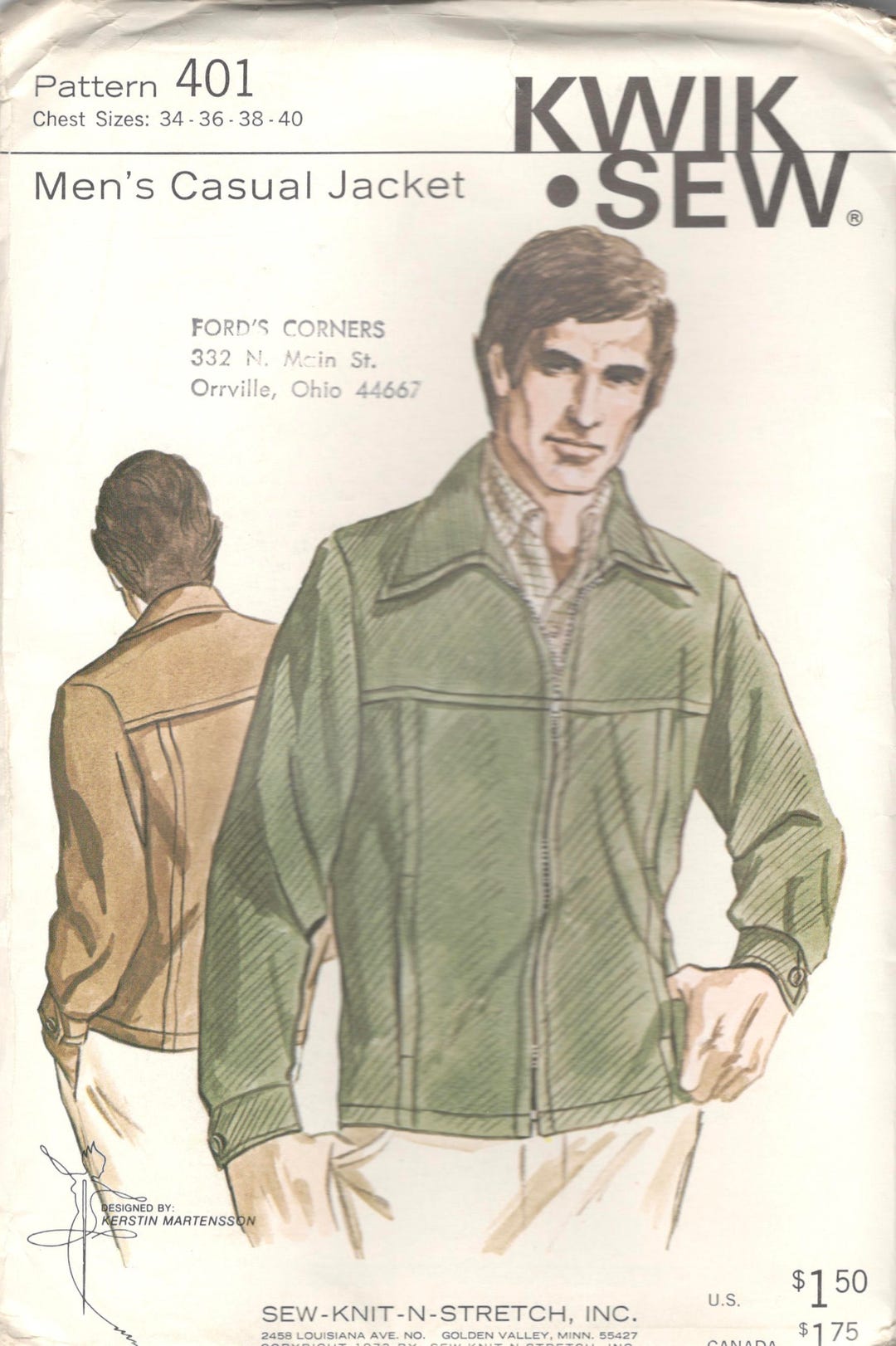 Kwik Sew 401 Zip Front JACKET Pattern Seam Interest Adult 1970s Vintage ...