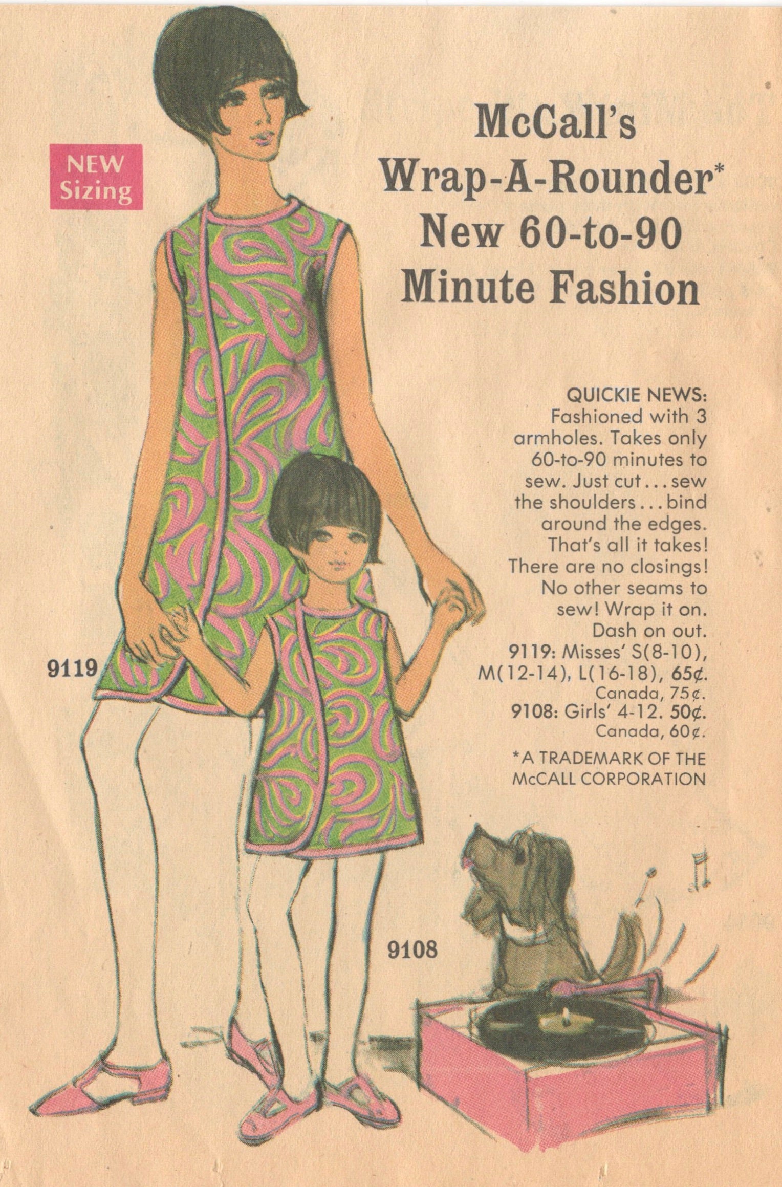 Mccalls 9119 Vintage 1960s 3 Armhole Wrap Arounder Dress Pattern 6 ...