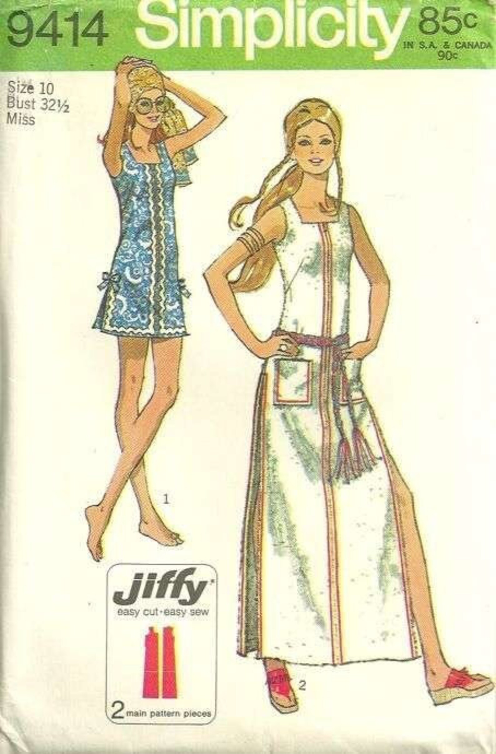 Simplicity 9414 1970s Jiffy Beach Dress Pattern Cover up Mini Maxi ...