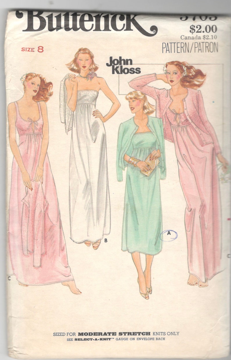 1970s Butterick 5703 Misses Empire Nightgown Strapless Evening Dress ...