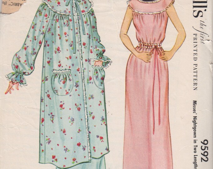 Mccalls 9592 1950s Misses Robe Nightgown Pattern Full Regular - Etsy