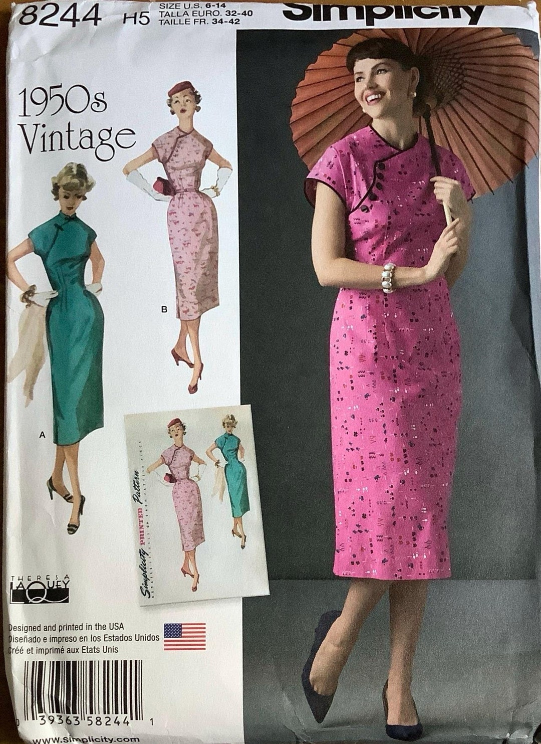 Simplicity 8244 Cheongsam Oriental Sheath Dress Pattern Womens Vintage ...