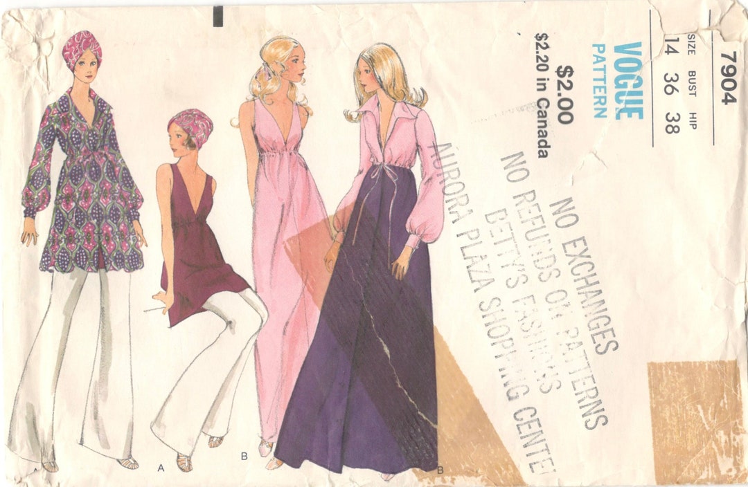 Vogue 7904 1970s Misses Lounging Pajamas Dress and Robe Pattern Womens ...