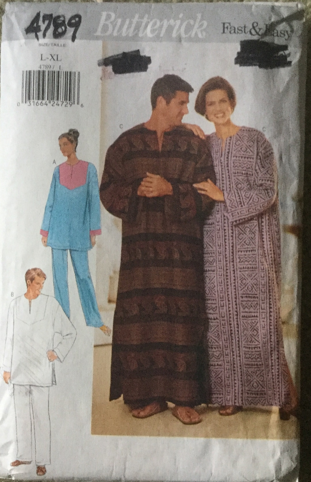Butterick 4789 Unisex Pullover Caftan Tunic Top and Pants Pattern Fast ...