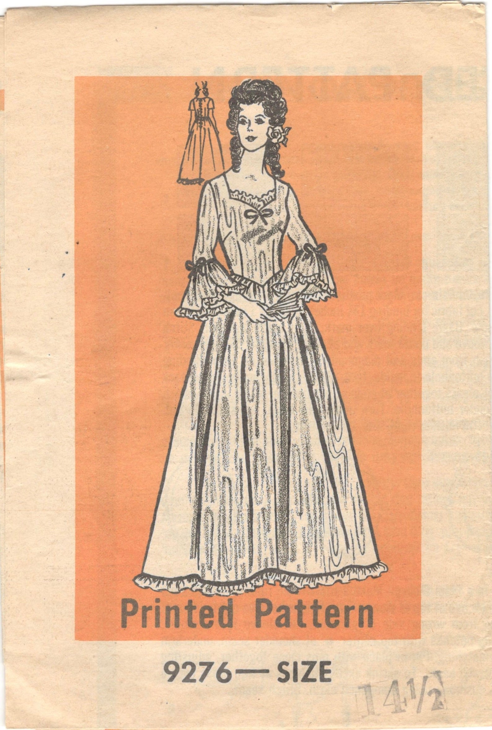 Mail Order 9276 Colonial Costume Pattern Half Size Dress - Etsy