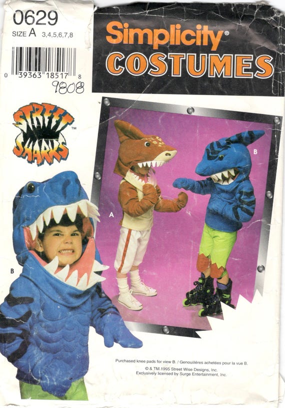 Simplicity 9808 0629 Childs Toddlers SHARK Costume Pattern | Etsy