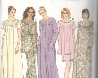 Simplicity 9928 1990s Misses Pullover Nightgown and Robe Pattern Womens ...