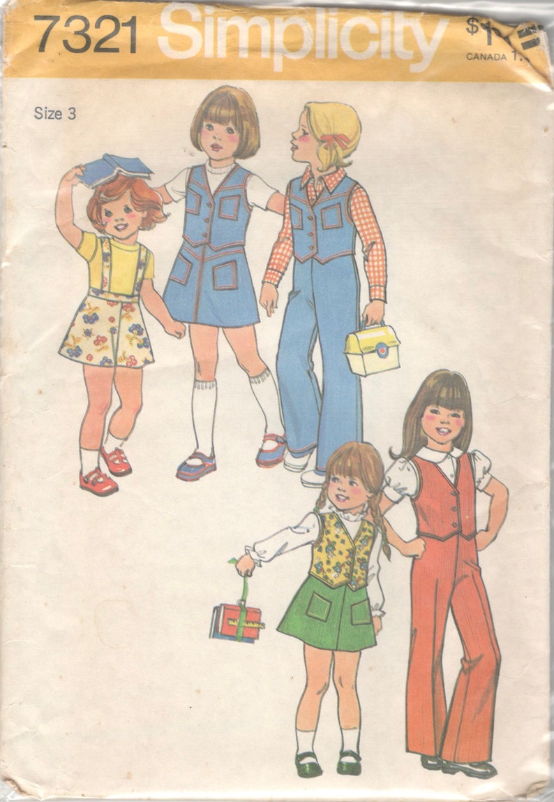 Simplicity 7321 1970s Girls Western Style Vest Skirt and Pants | Etsy