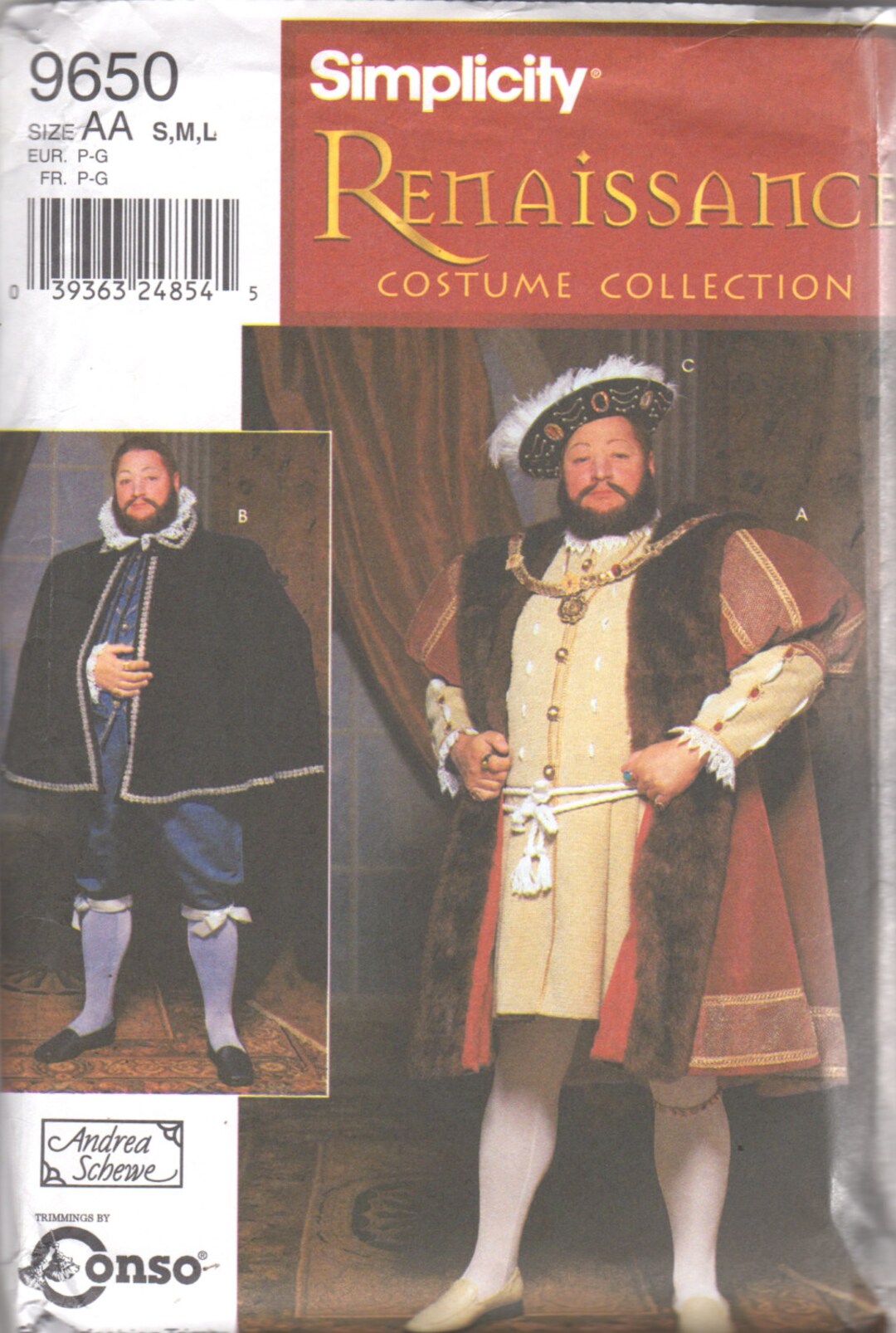 Simplicity 9650 Mens Renaissance Costume Pattern Coat Cape Hat King ...