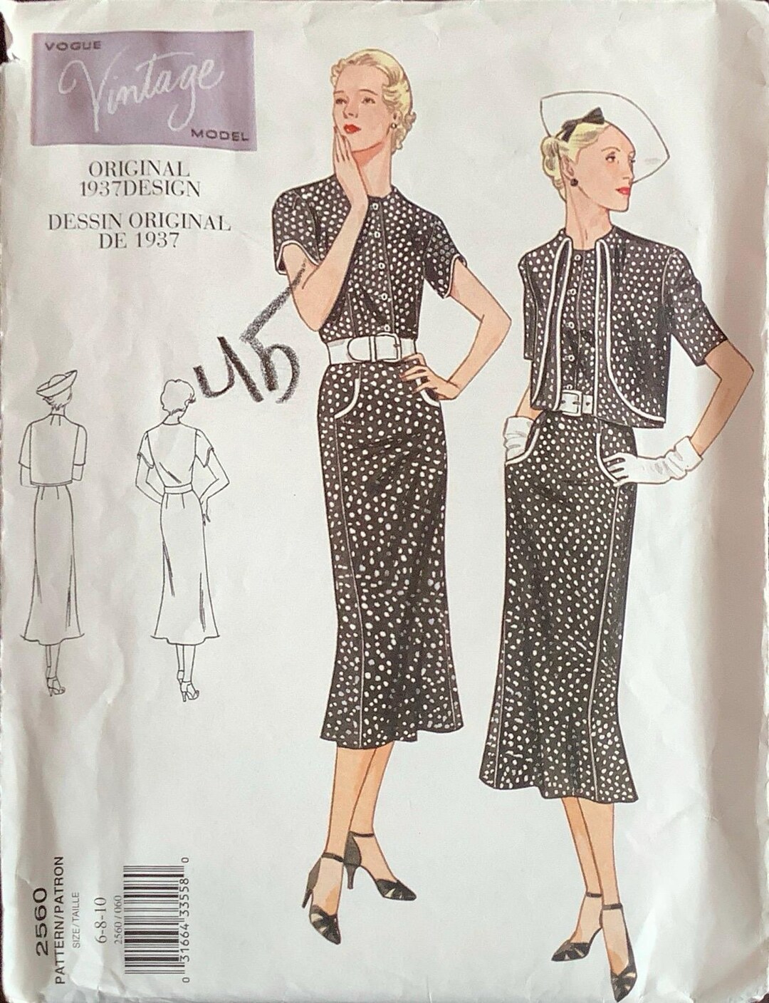 Vintage 1930s Design Vogue 2560 Bolero and Dress Pattern Shaped Sleeves ...