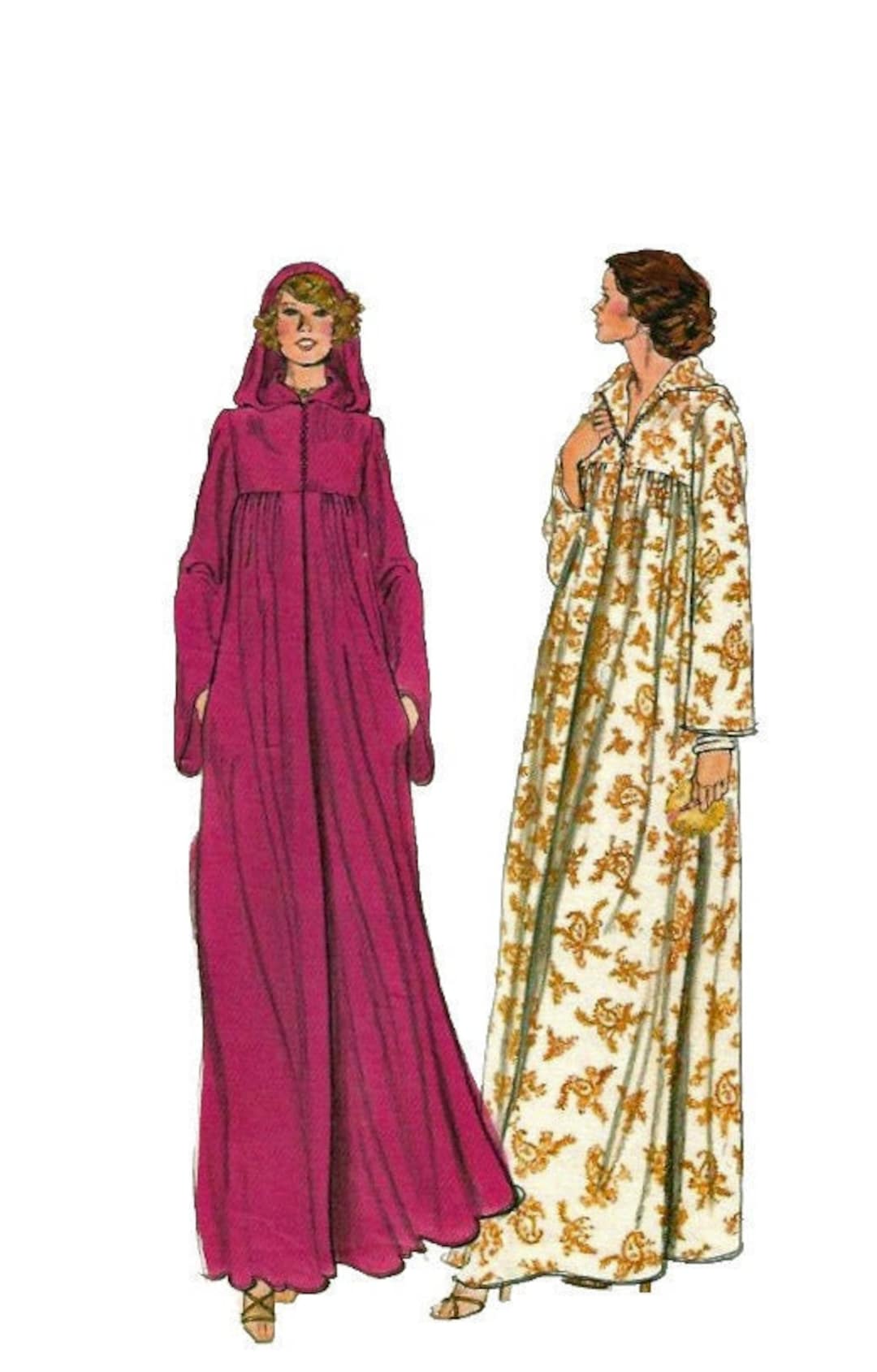 Vogue 9305 1970s Caftan Style Hooded Evening Length Dress Pattern Bell ...