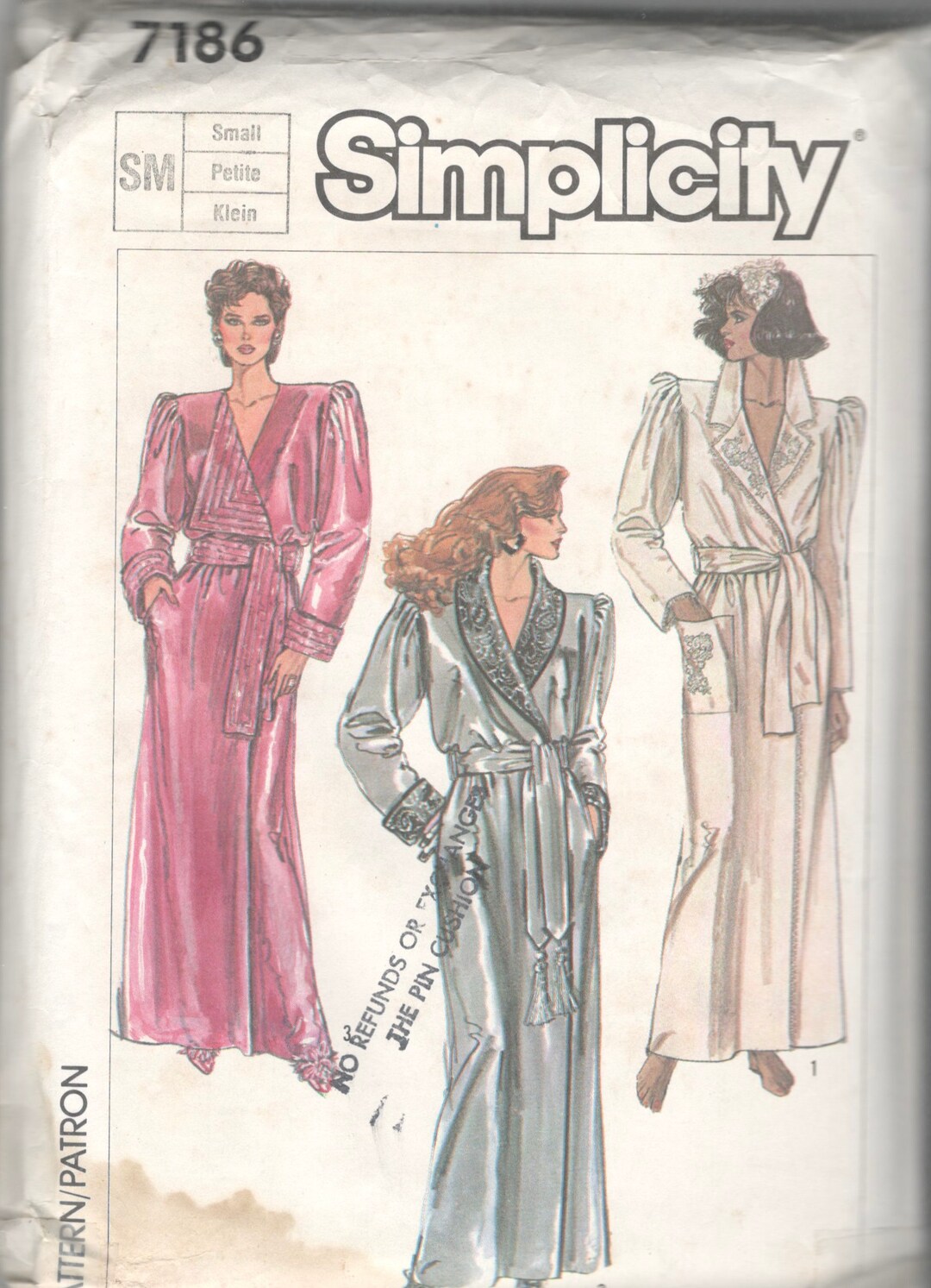 Simplicity 7186 1980s Misses V Neck Wrap Robe Pattern Collar Options ...