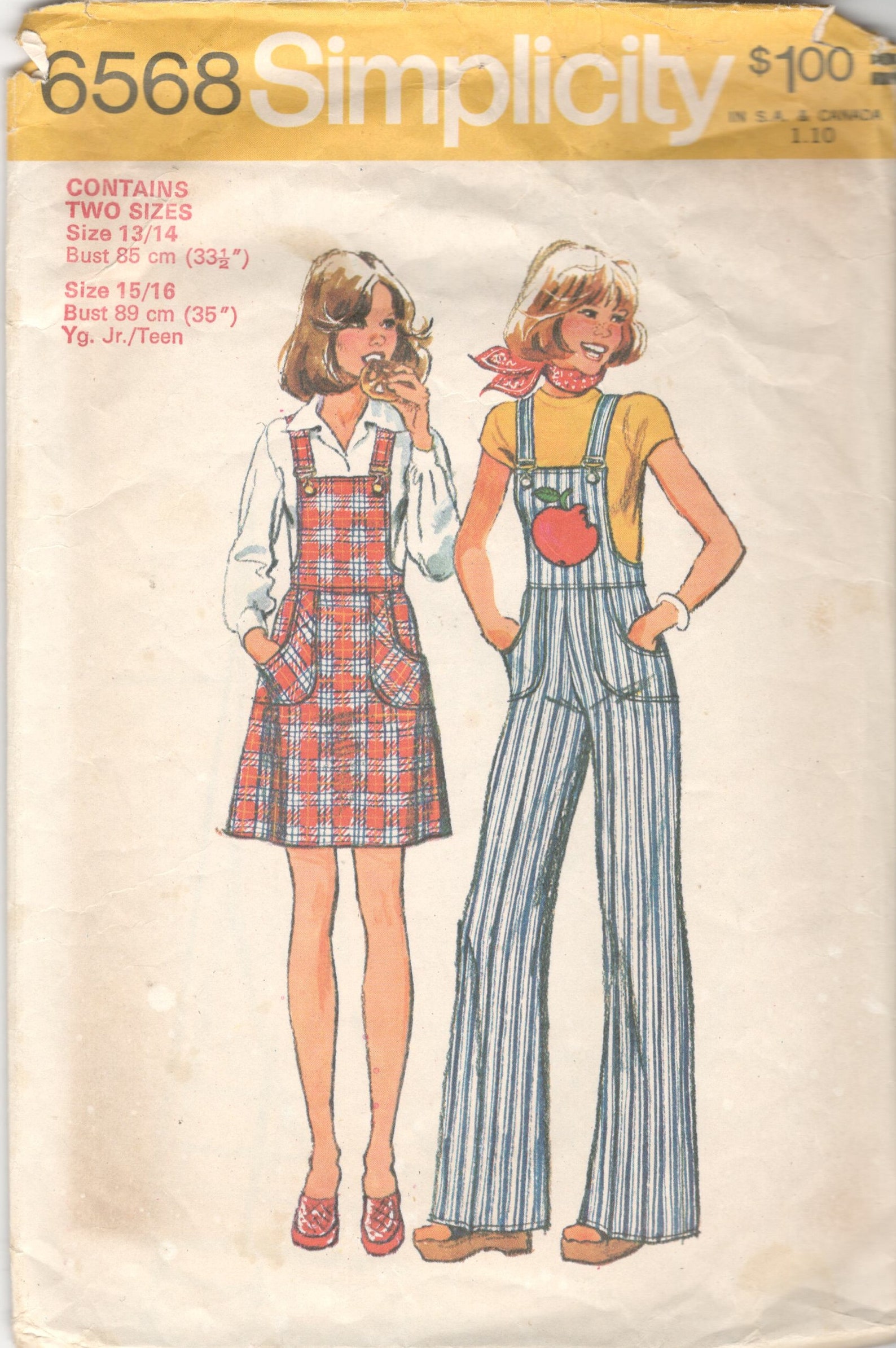 Simplicity 6568 1970s Bib Overalls Jumper Pattern Square Neck | Etsy