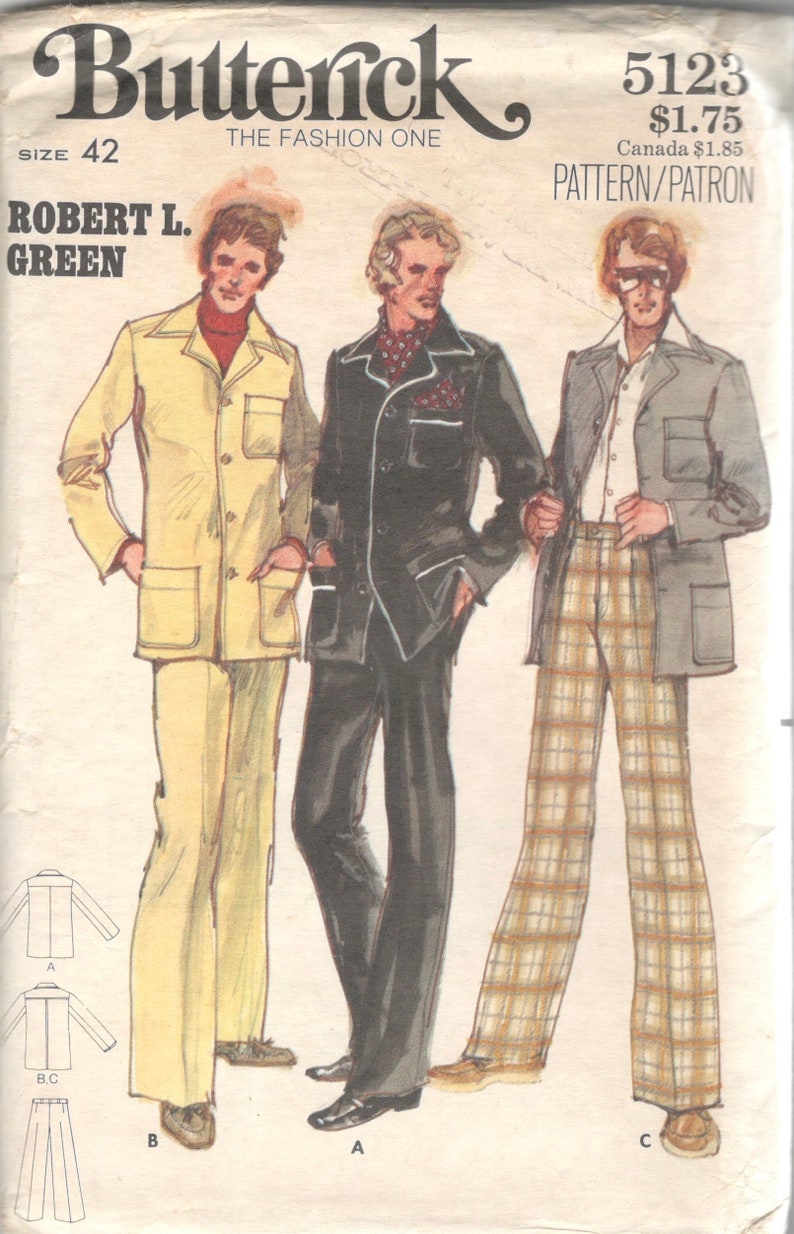 Butterick 5123 1970s Mens Shirt Jacket and Pants Pattern | Etsy