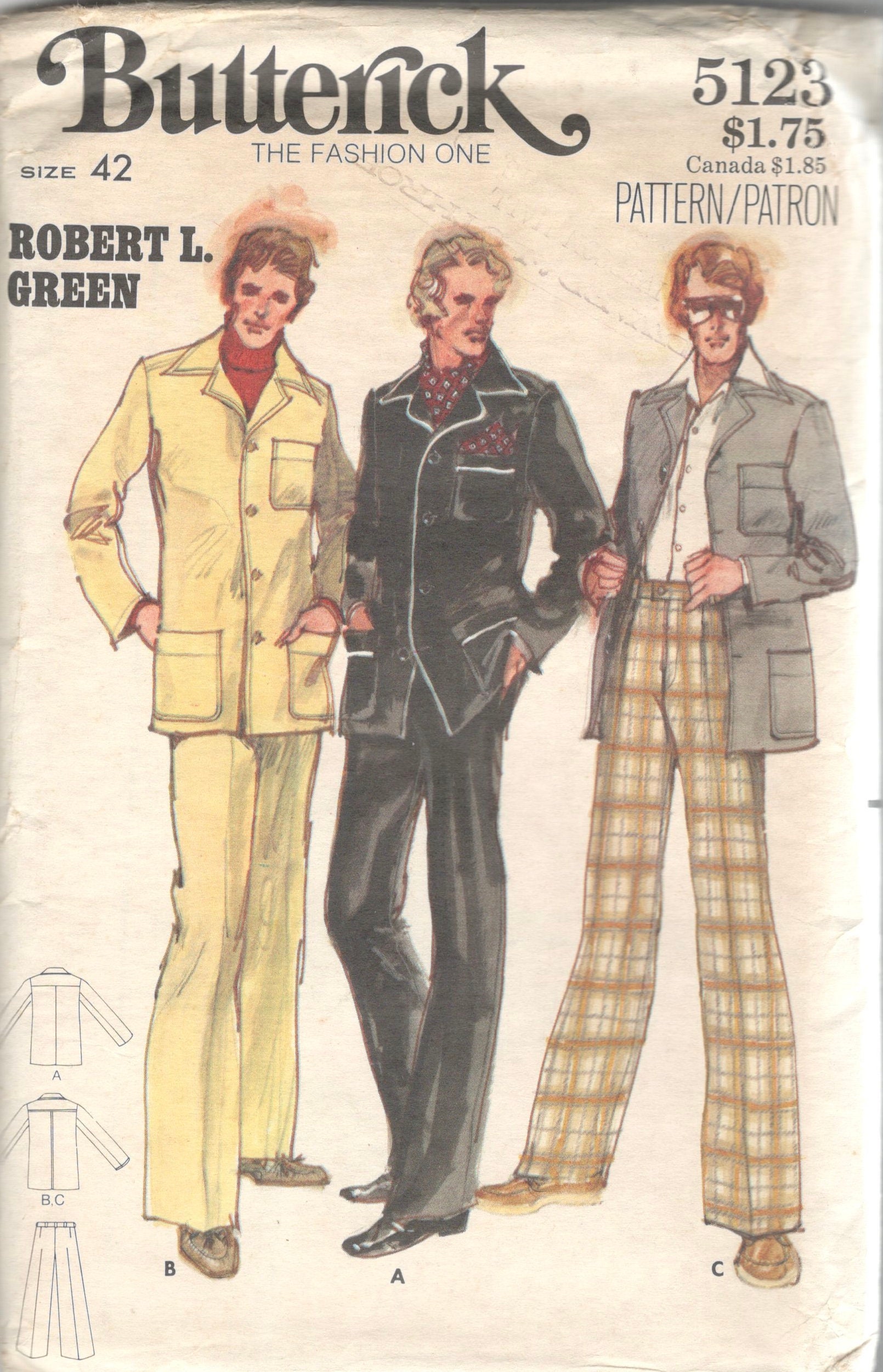 Butterick 5123 1970s Mens Shirt Jacket and Pants Pattern | Etsy