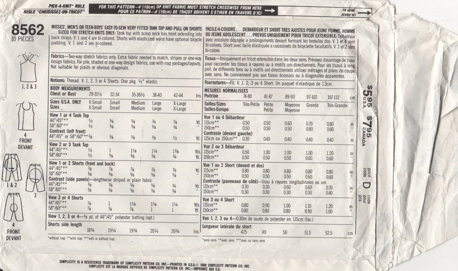 Simplicity 8562 1980s Mens Misses Tank Top T Shirt Bicycle | Etsy