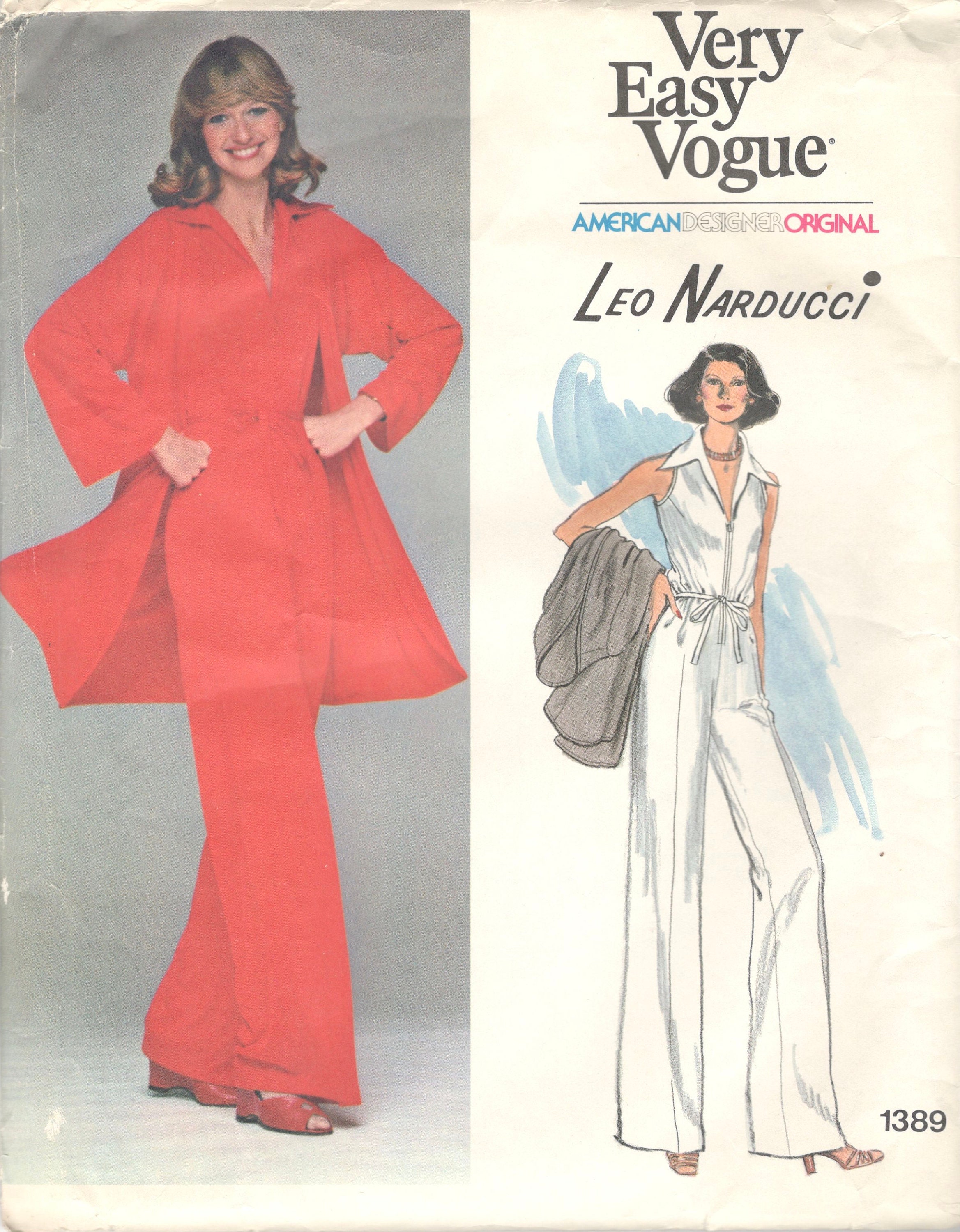 Vogue 1389 1970s Misses Zip Front Jumpsuit and Jacket Pattern Designer ...