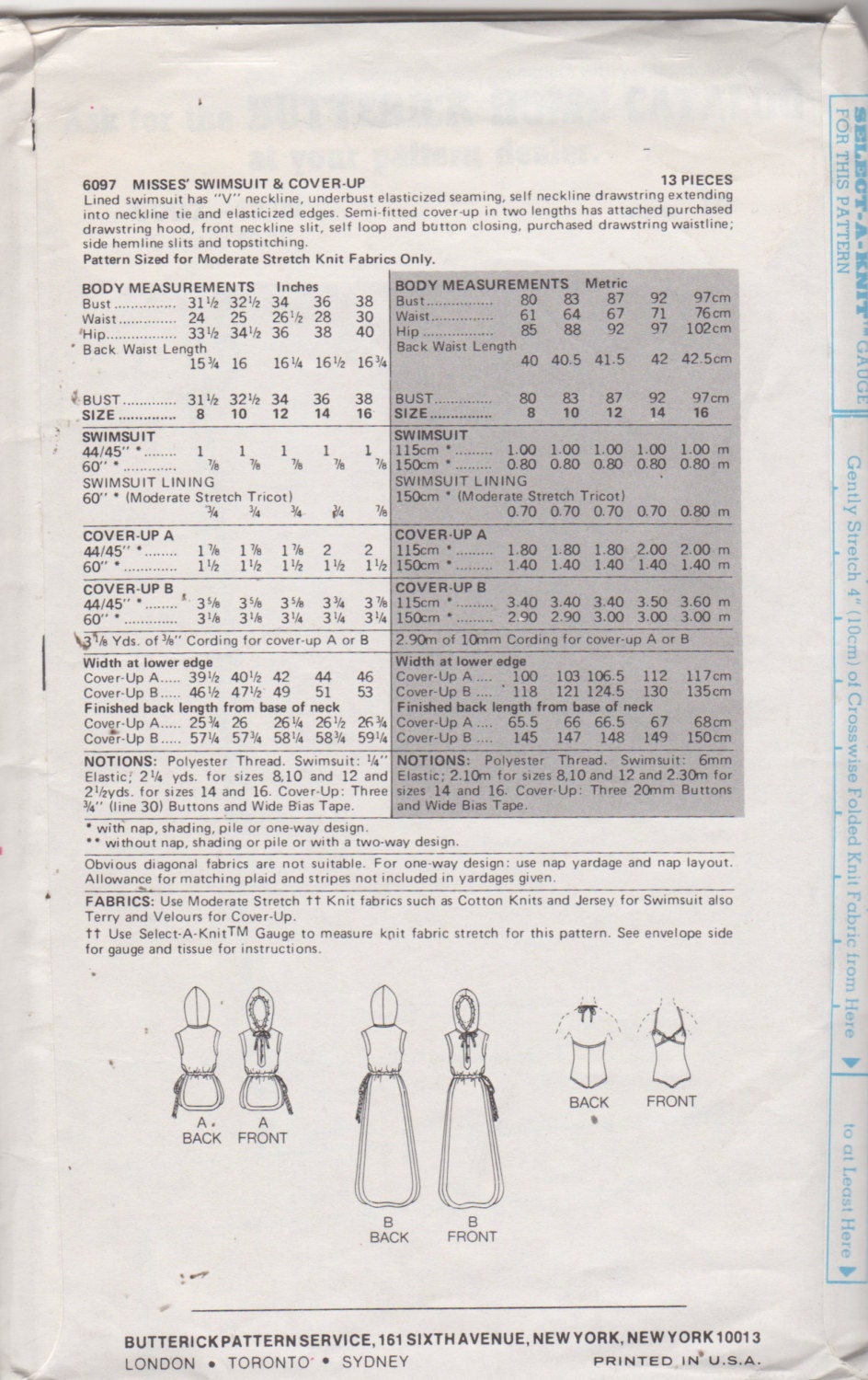 Butterick 6097 1980s John Kloss Misses Halter Swimsuit and | Etsy