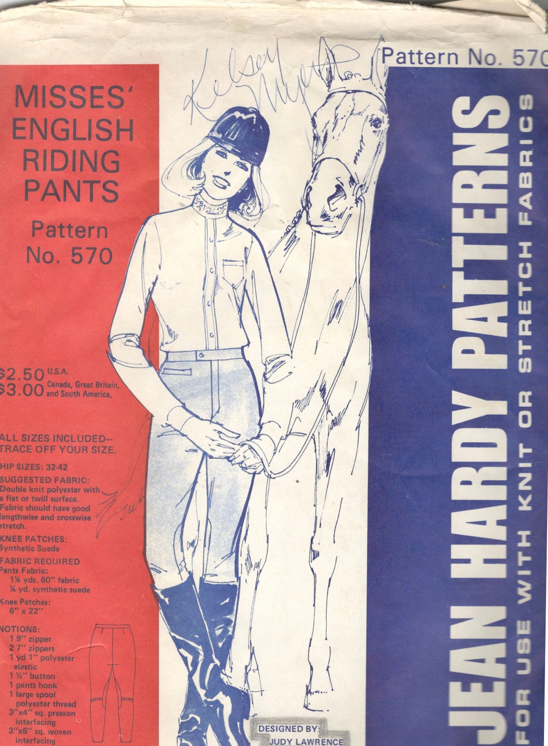 Jean Hardy 570 Hunt Sean English Riding Pants Pattern Jodhpurs High ...