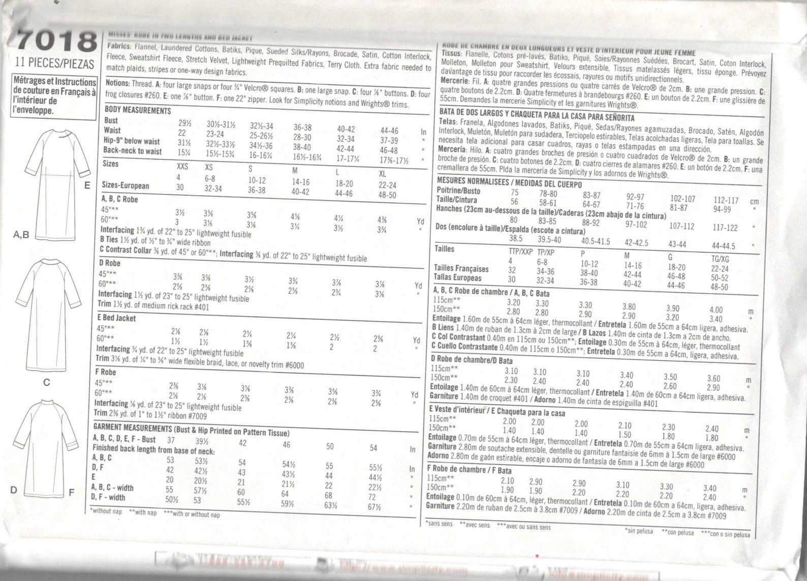 Simplicity 7018 Womens Robe and Bed Jacket Pattern 6 Made Easy - Etsy UK