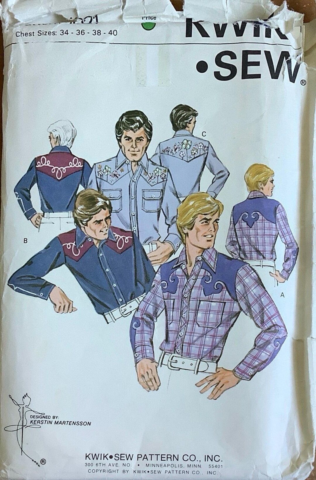 1980s Western Shirt Pattern Kwik Sew 1021 Decorative Yoke Embroidery ...