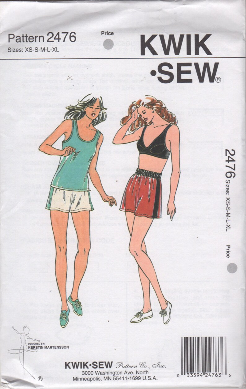 Kwik Sew 2476 Misses Sports Bra Shorts And Tank Top Pattern Etsy