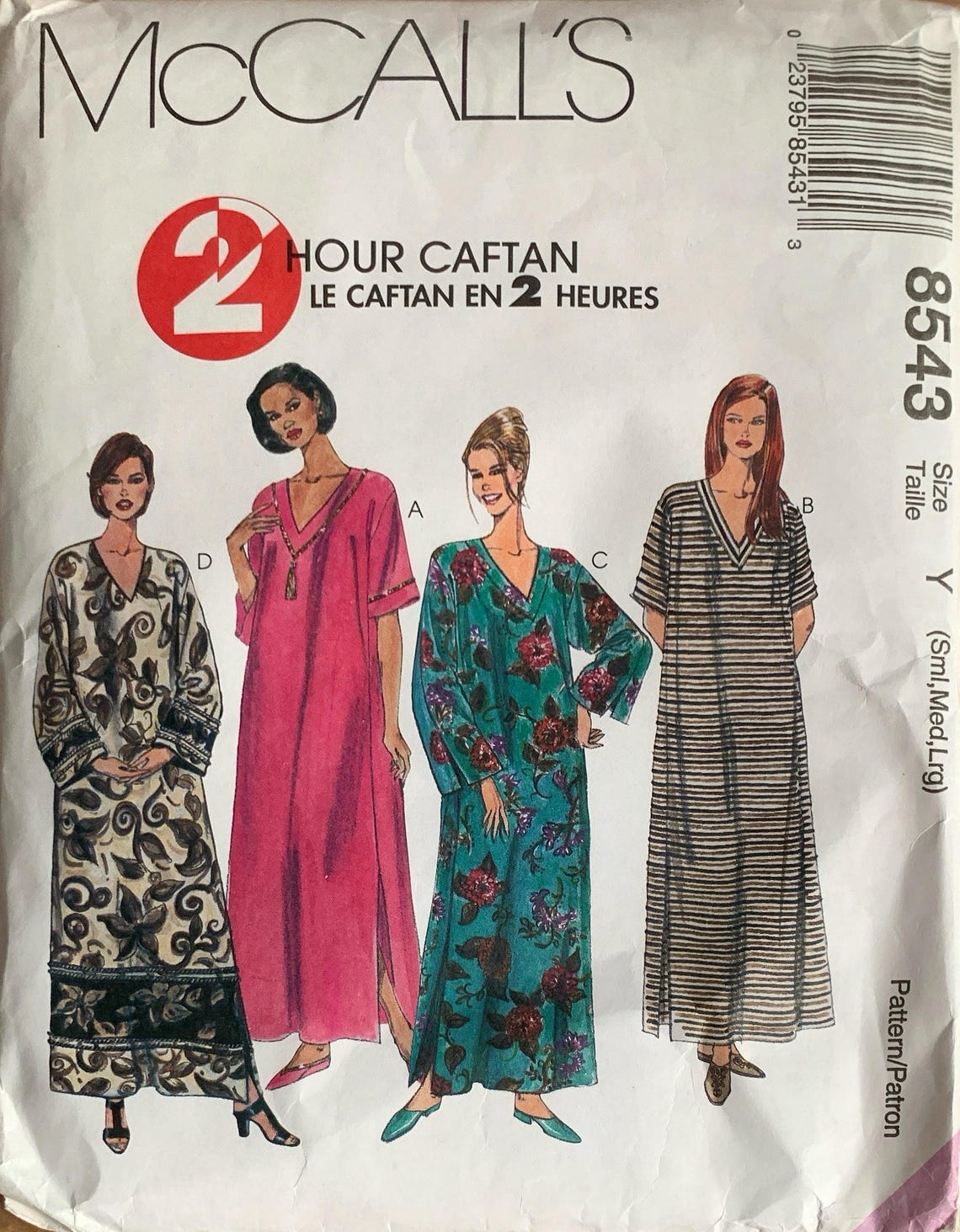 Mccalls 8543 Pullover V Neck Caftan Pattern Loose Fitting Sleeve ...