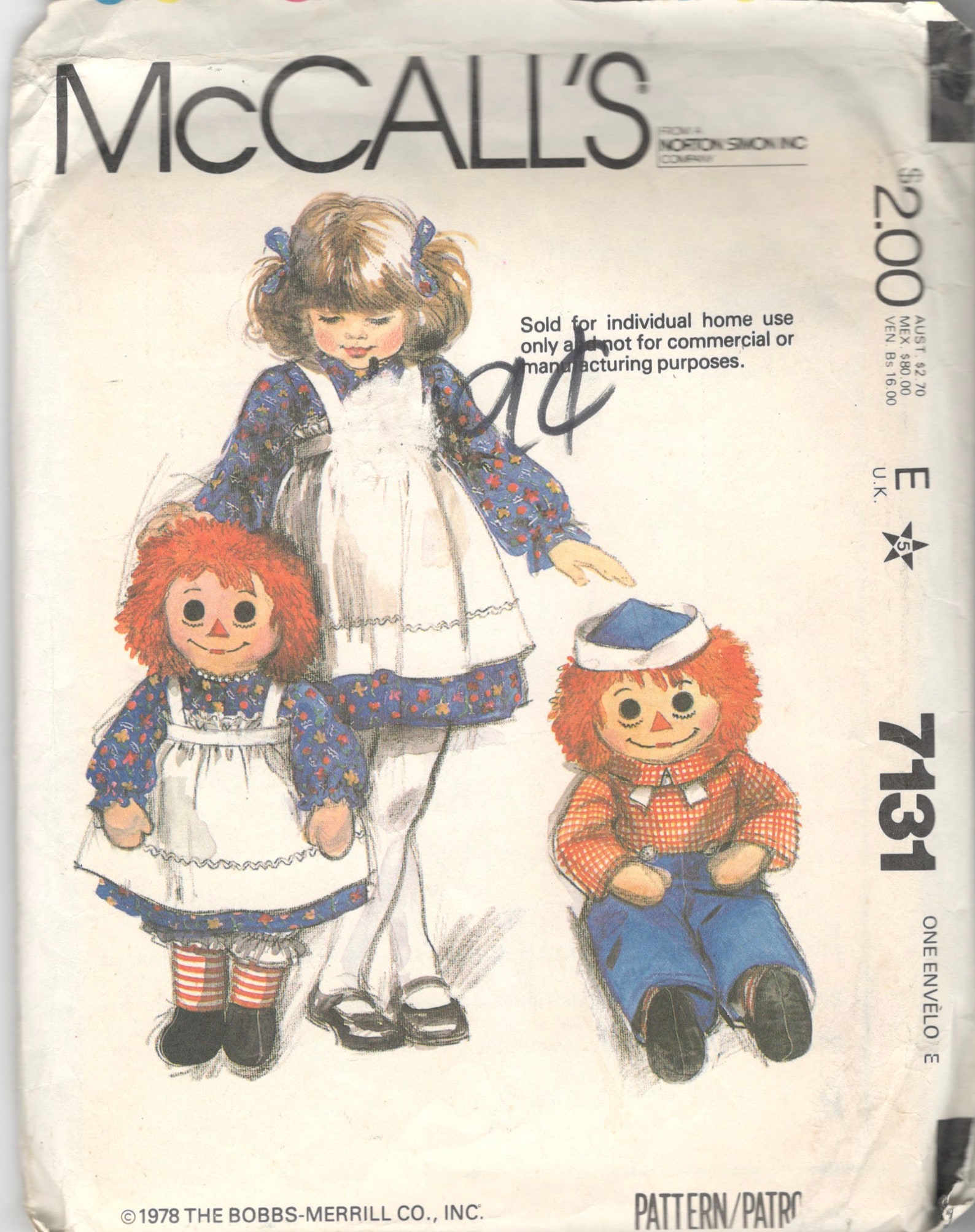 Mccalls 7131 36 Raggedy Ann and Andy Rag DOLL Doll - Etsy