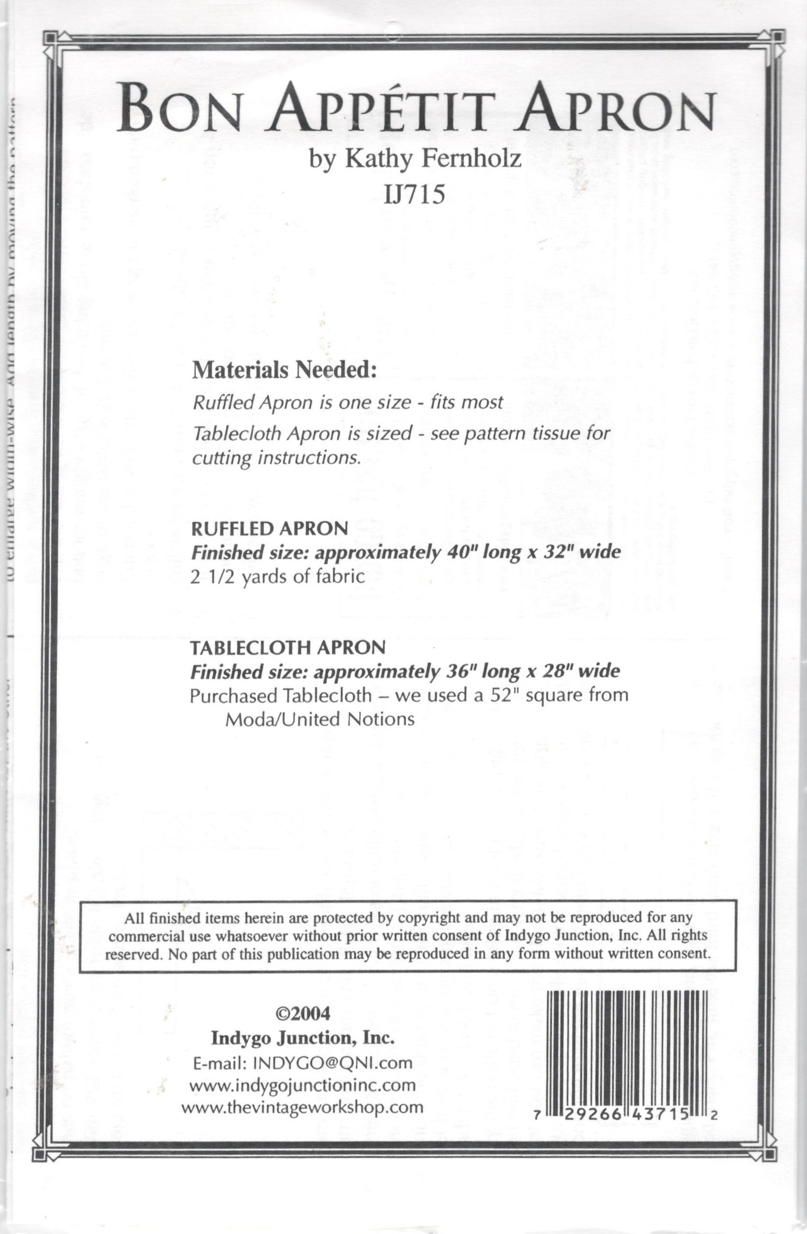 Indygo Junction 715 Misses Full Halter APRON Pattern Bon Appetit Can ...