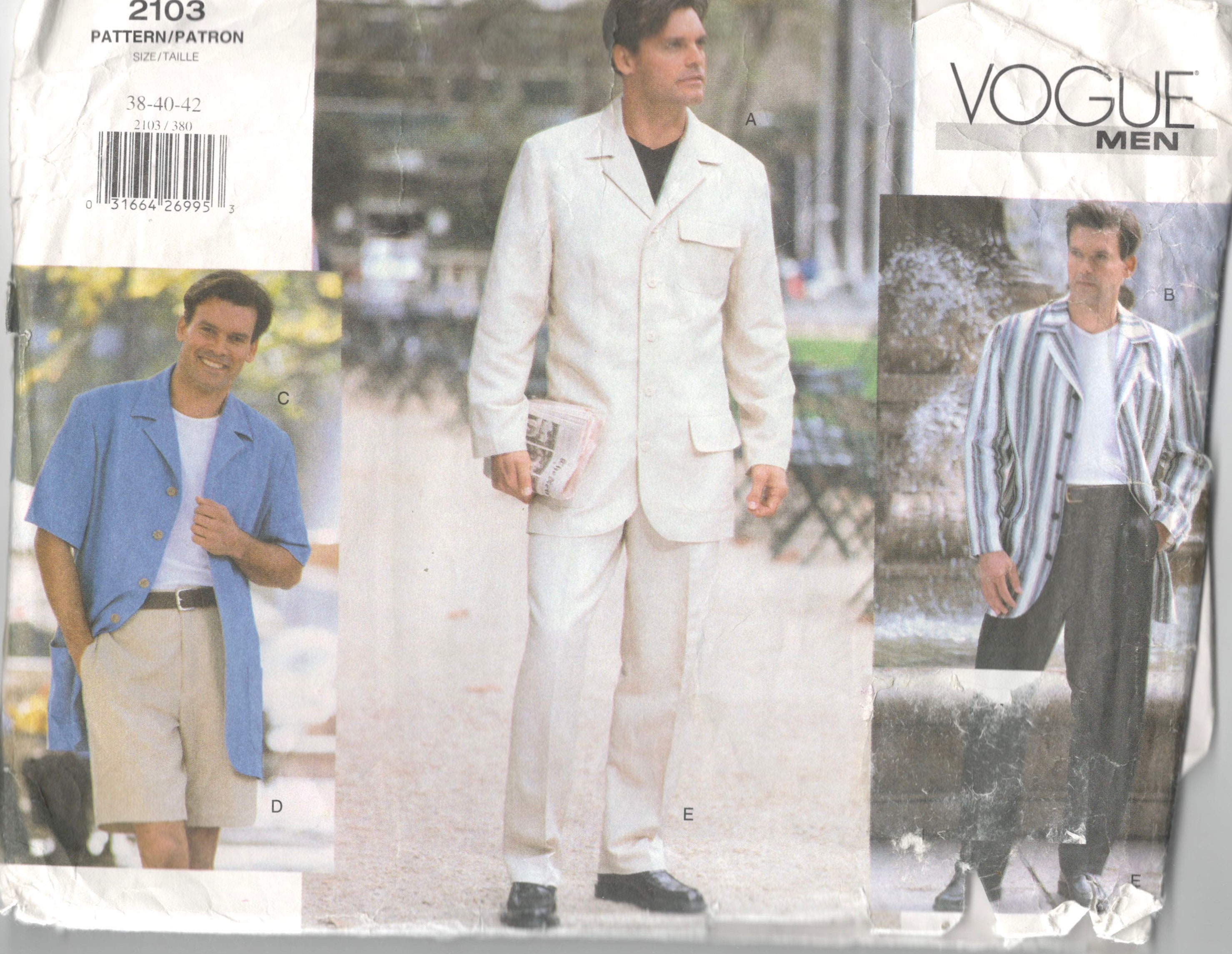 Vogue 2103 Mens Jacket Shorts and Pants Pattern Summer Suit Adult ...