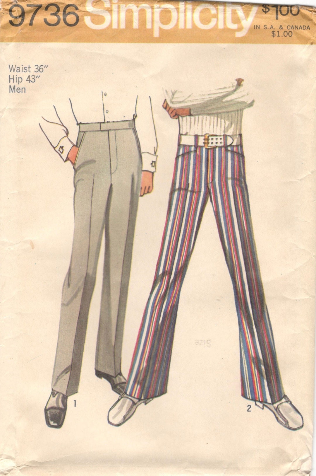 Simplicity 9736 1970s Mens Trousers Pants and Jean Cut Bell Bottom ...