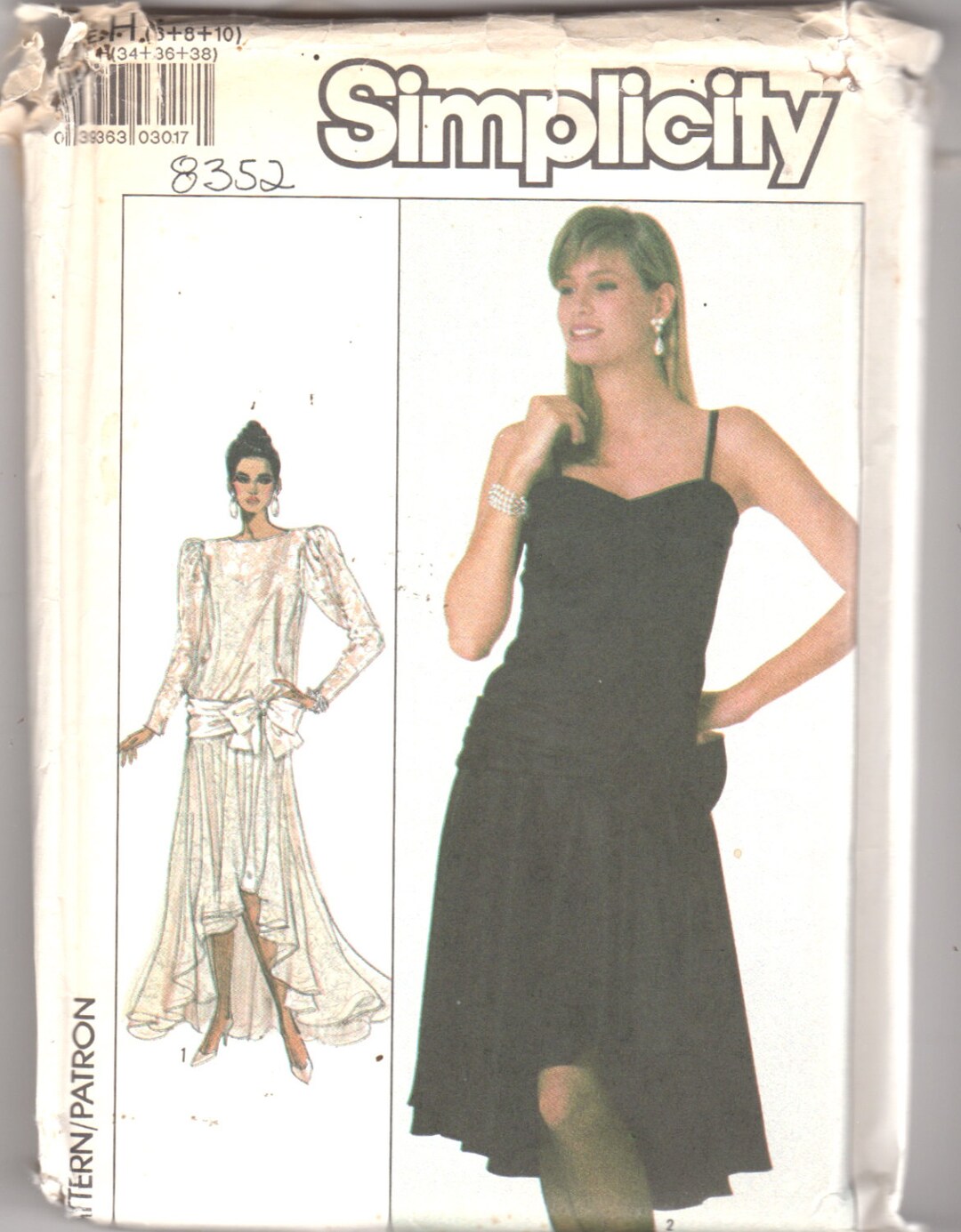 1980s Simplicity 8352 Misses Glamorous Dress Pattern Shaped Hemline ...