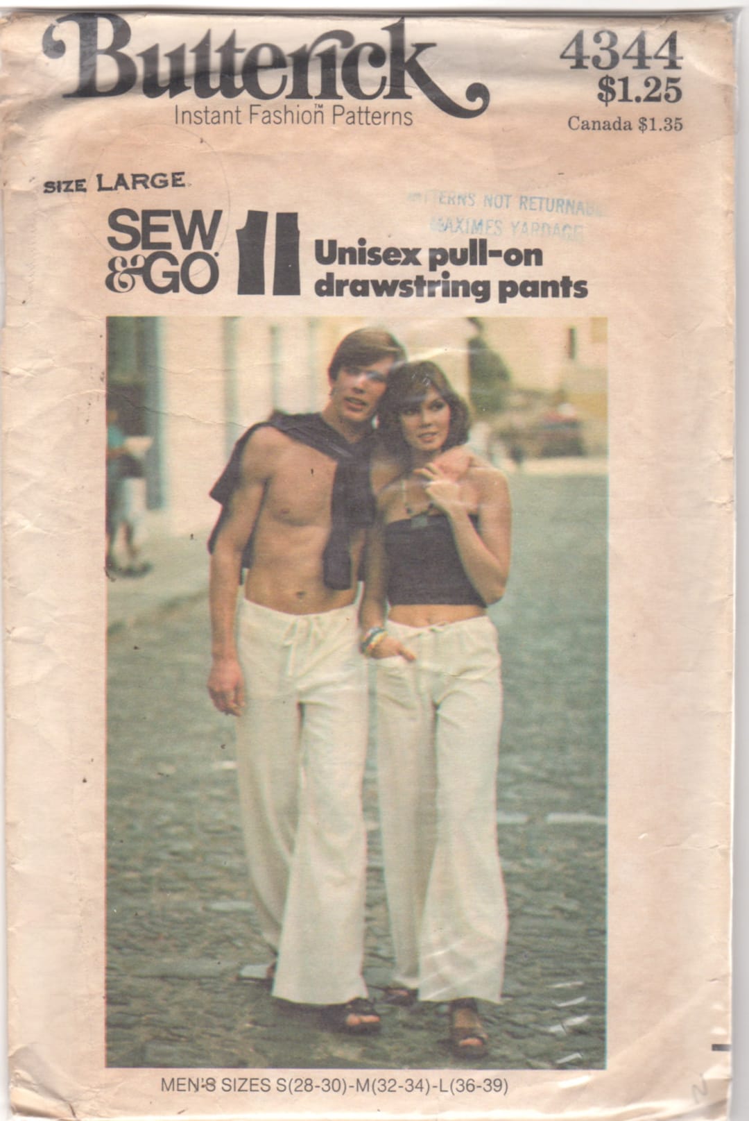 Mens Drawstring Pants Pattern Easy Sew & Go Butterick 4344 Adult Teen ...