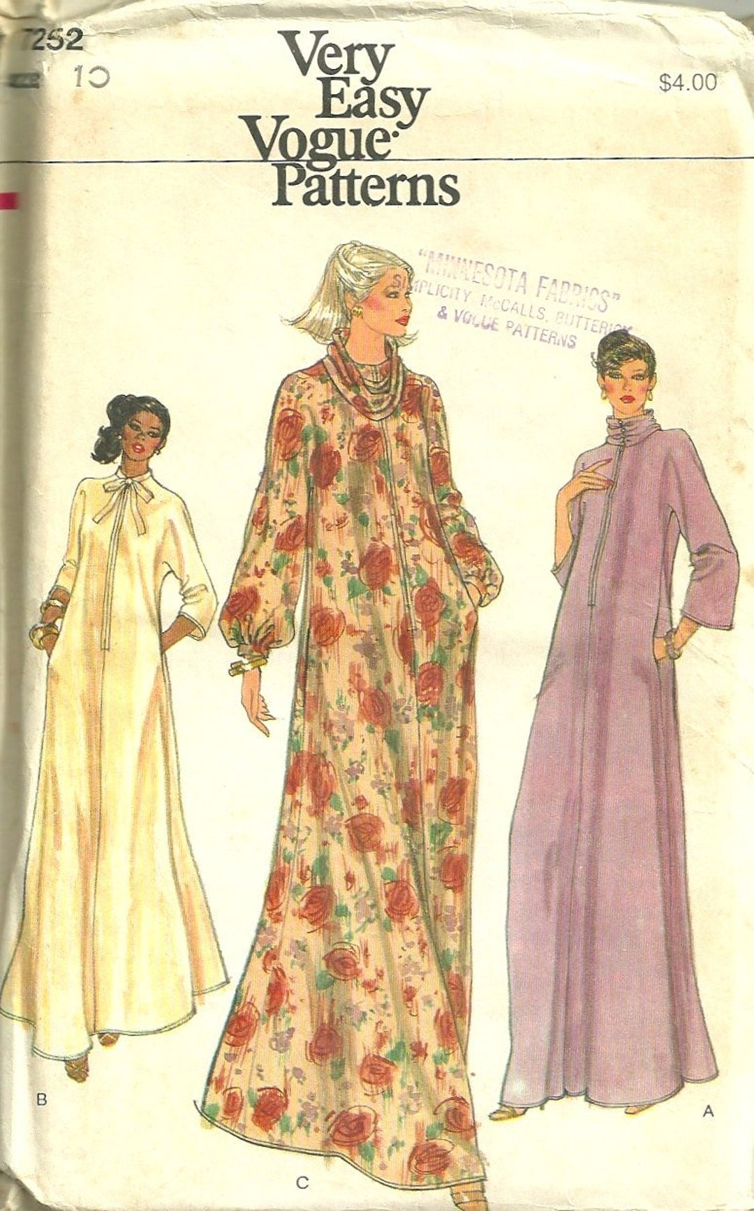 Vogue 7252 1970s Flared Zip Robe Pattern Loose Fitting Kimono Sleeves ...