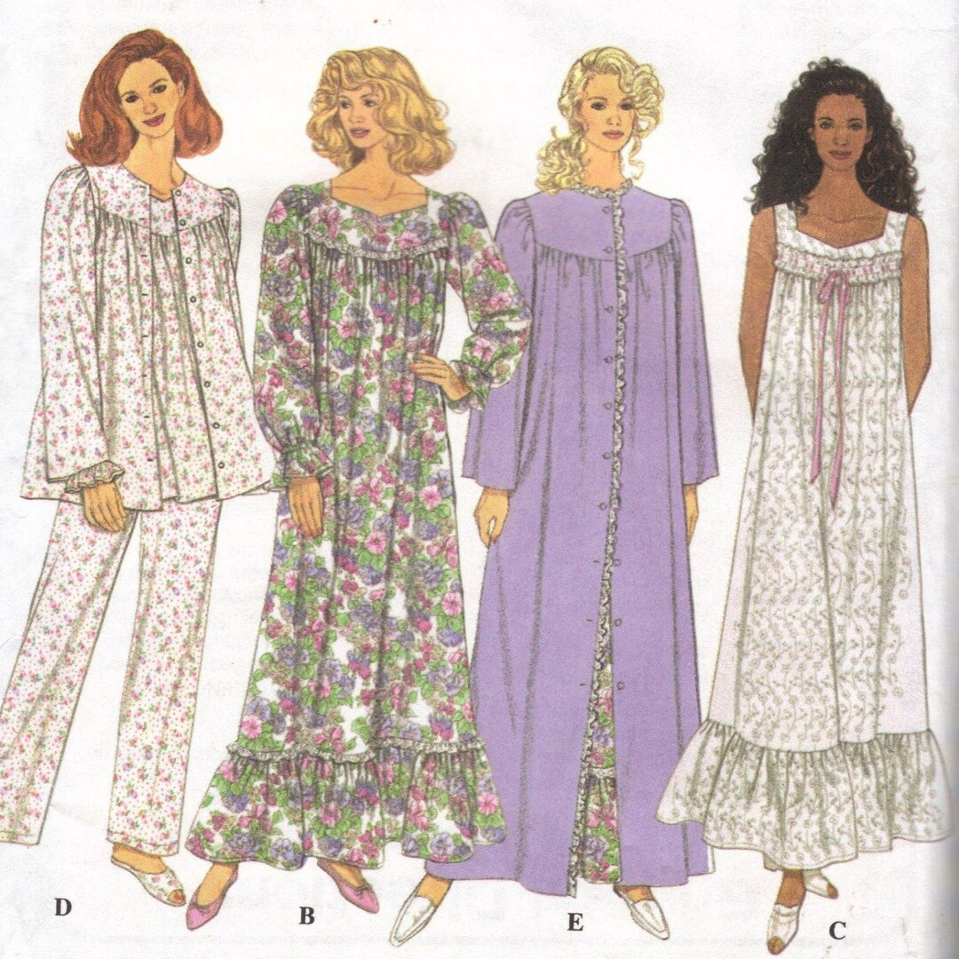 Sleepwear Sewing Pattern Nightgown Robe and Pajamas Sweetheart Neck ...
