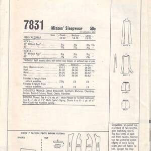 Mccalls 7831 Misses Sleepwear Pattern Nightgown and Shorts Pattern ...