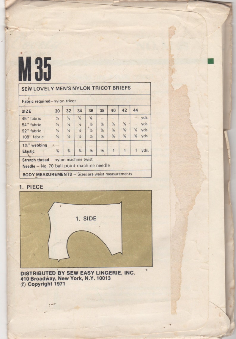 Sew Lovely M35 1970s Mens Designer Nylon Tricot BRIEFS Pattern Adult ...