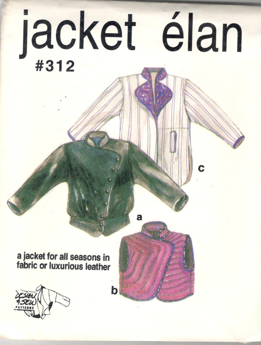 Jacket Elan Design & Sew 312 Leather or Fabric Jacket Vest Pattern Womens Sewing Pattern Size Xs ...