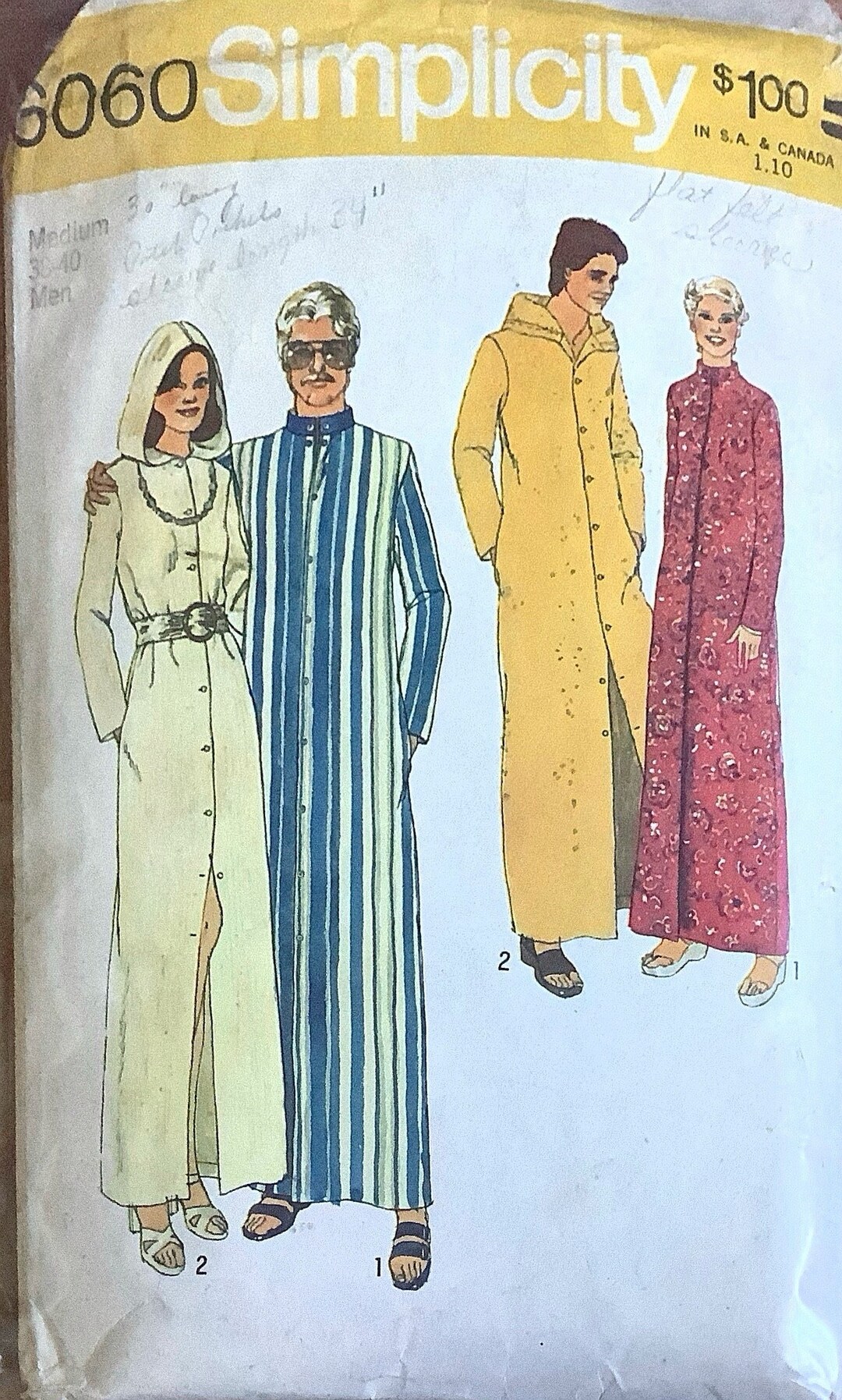 Simplicity 6060 Hooded or Nehru Collar Caftan Pattern 1970s Mens ...
