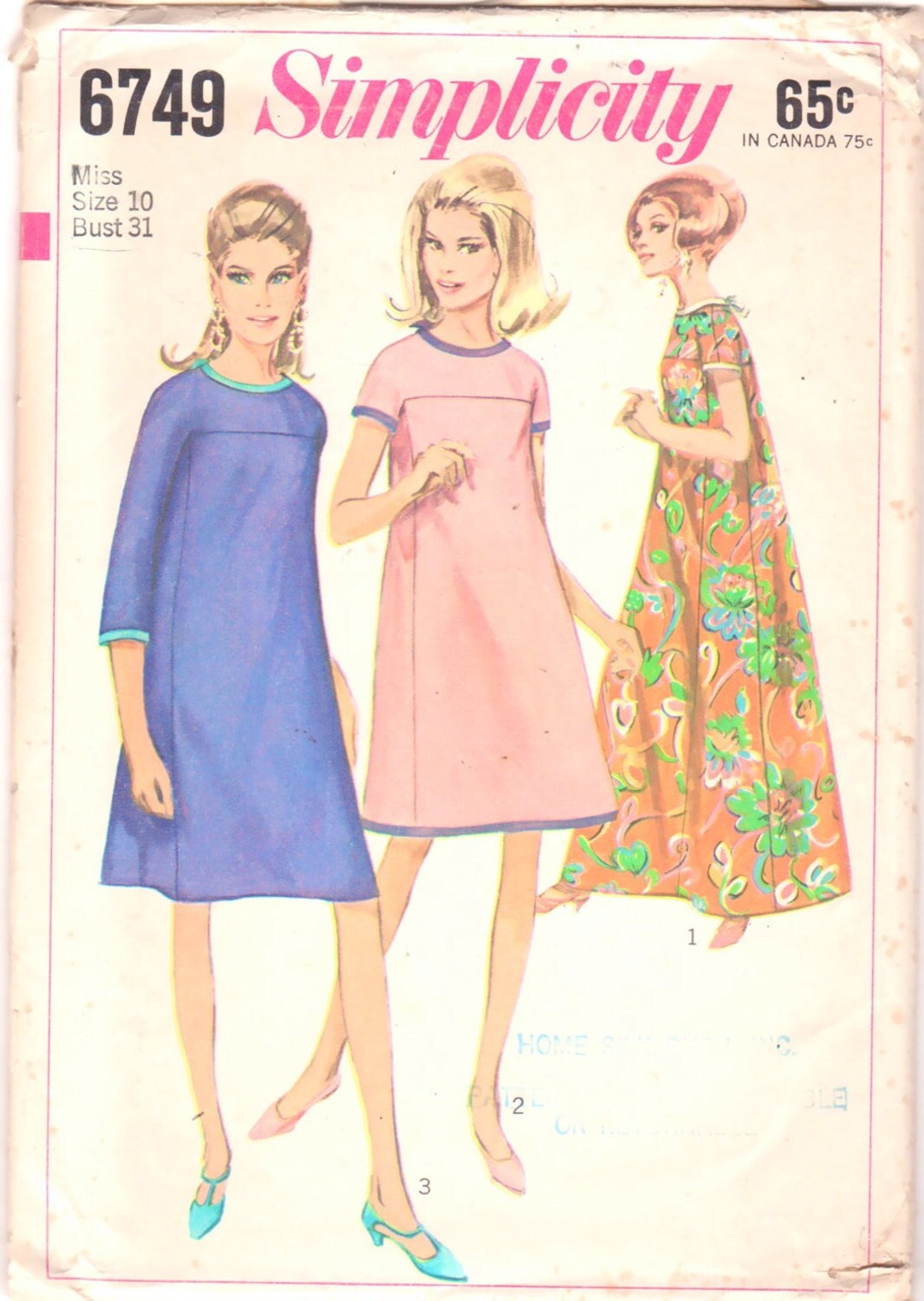 Simplicity 6749 1960s Misses Cage Dress Pattern Caftan Tent Kimono ...