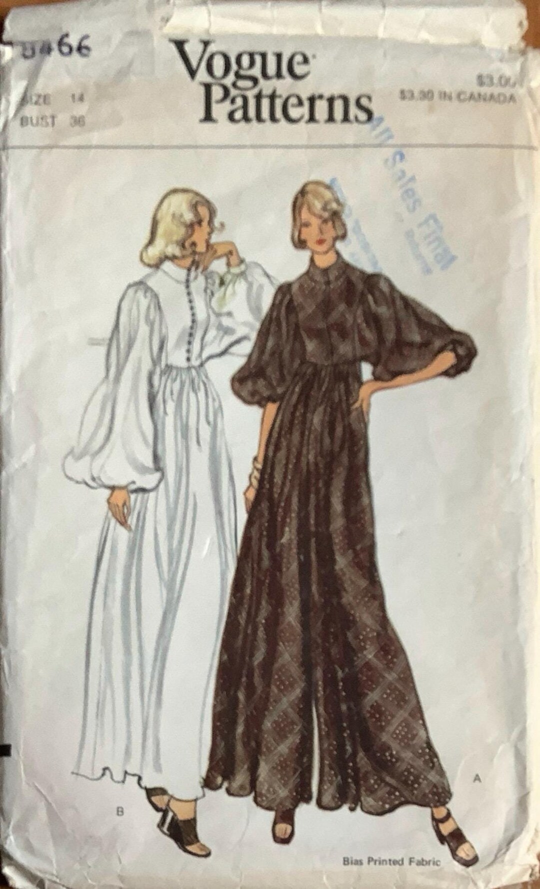 Vogue 8466 1970s Draped Evening Dress and Palazzo Pantdress Pattern ...