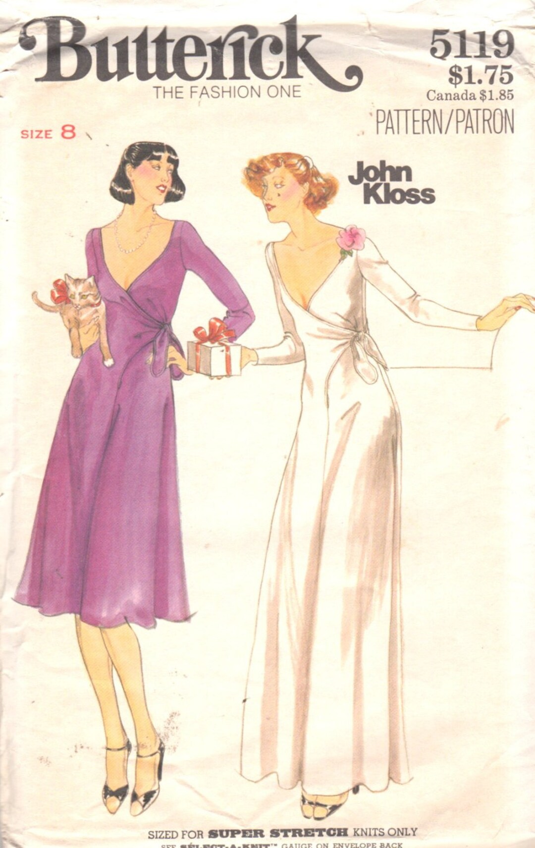 Butterick 5119 1970s Plunging V Neck Evening Dress Pattern for Knits ...