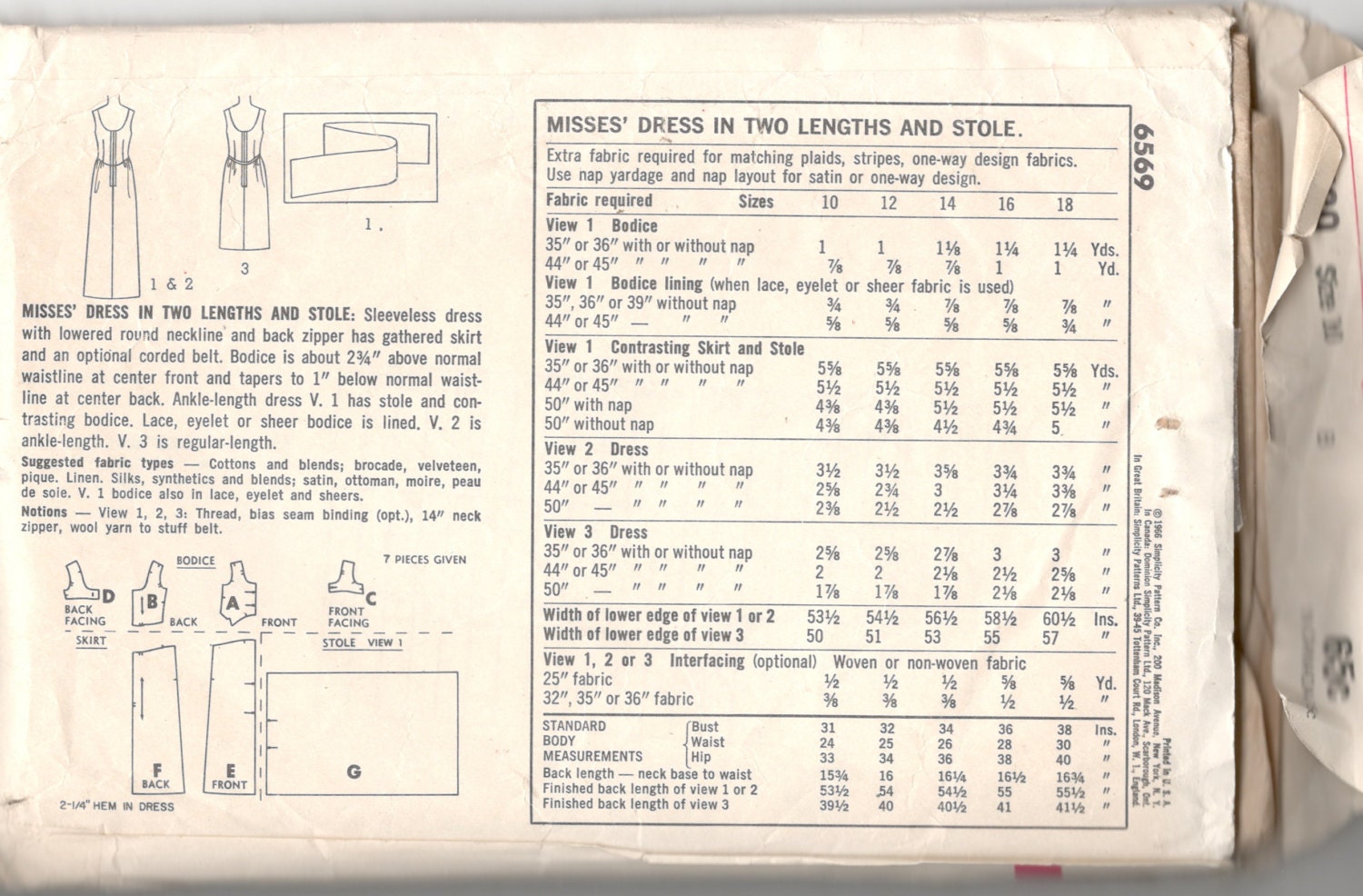 Simplicity 6569 1960s Misses Evening Dress and Stole Pattern - Etsy