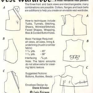 Lois Ericson 301 Vest Wardrobe Pattern 3 Styles Asymmetrical Womens ...