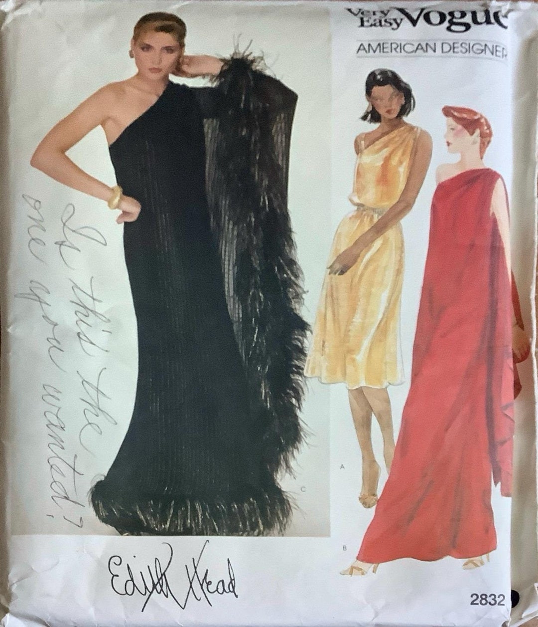 Vogue 2832 Grecian Style One Shoulder Evening Dress Pattern Edith Head ...