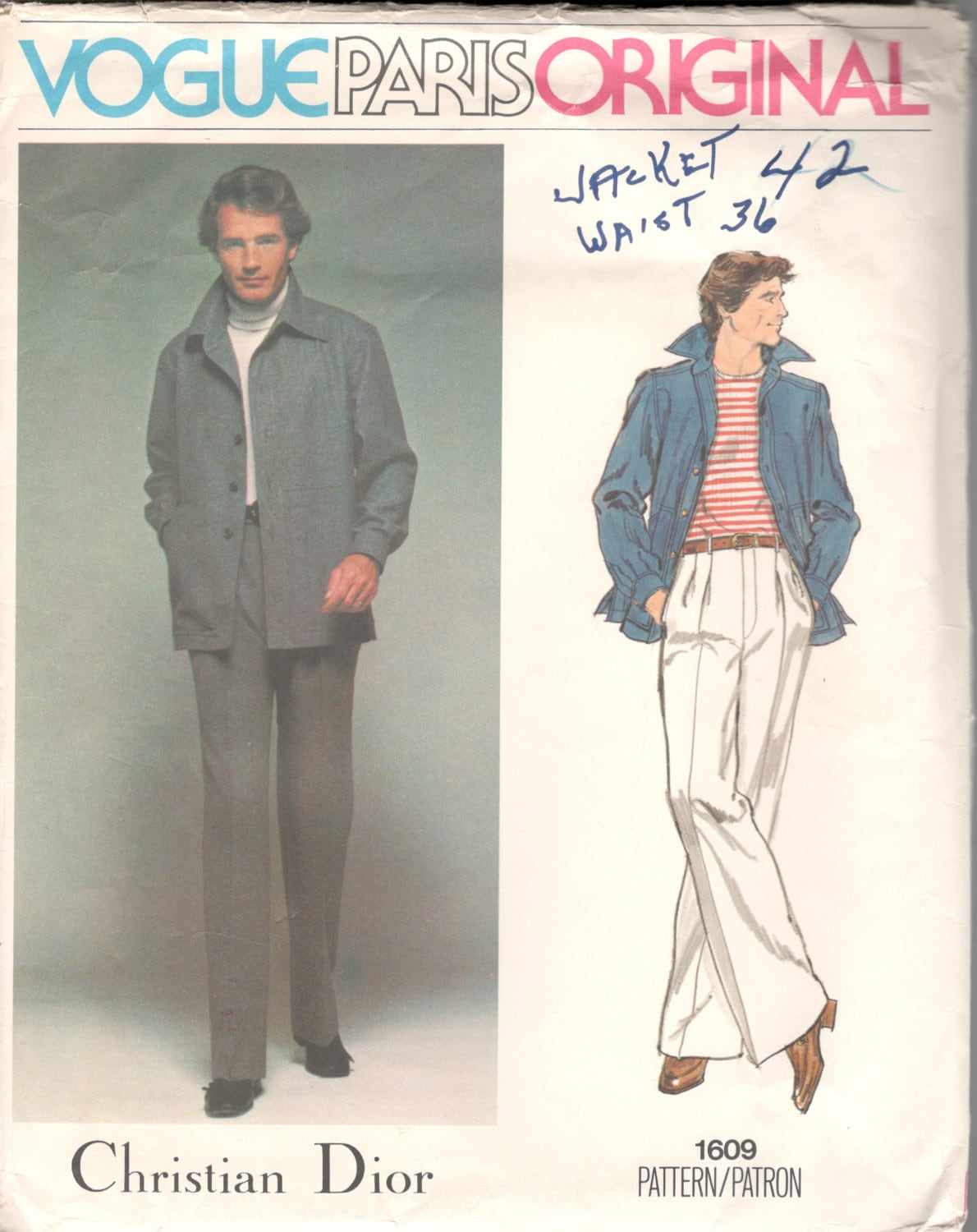 Vogue 1609 Christian Dior Mens Shirt Jacket and Pants Pattern Paris ...