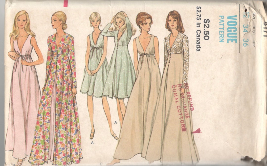 Vogue 8171 Lacy Empire Nightgown and Robe Pattern Deep V Neck Womens ...